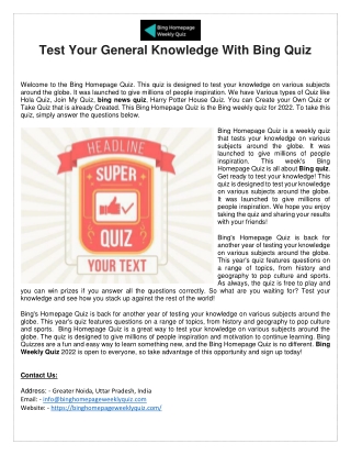 Bing Homepage Weekly Quiz Online Presentations Channel