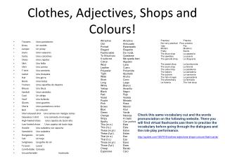 PPT - Clothes, Adjectives, Shops and Colours! PowerPoint Presentation ...