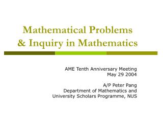 PPT - Mathematical Problems & Inquiry in Mathematics PowerPoint ...