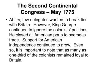 PPT - The Second Continental Congress – May 1775 PowerPoint ...