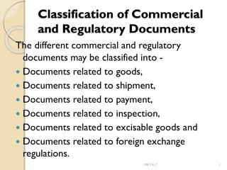 PPT - Classification of Commercial and Regulatory Documents PowerPoint ...