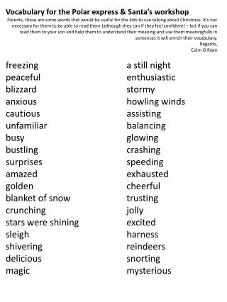 PPT - Vocabulary for the Polar express & Santa’s workshop PowerPoint ...