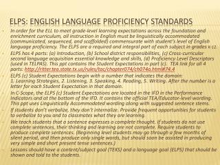 PPT - ELPS: English LANGUAGE Proficiency Standards PowerPoint ...