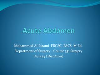 PPT - Acute Abdomen PowerPoint Presentation, free download - ID:2275931