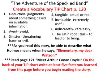 PPT - “The Adventure of the Speckled Band” Create a Vocabulary TIP ...