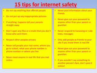 PPT - 15 tips for internet safety PowerPoint Presentation, free ...