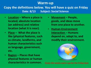 PPT - Movement – People, goods, and ideas move from one place to ...