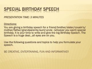 PPT - Special Birthday speech PowerPoint Presentation, free download ...