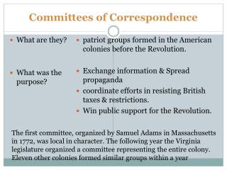 PPT - Committees of Correspondence PowerPoint Presentation, free ...