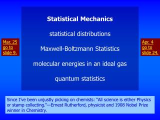 PPT - Statistical Mechanics statistical distributions Maxwell-Boltzmann ...