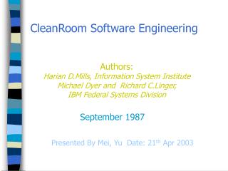 PPT - CleanRoom Software Engineering PowerPoint Presentation, free ...