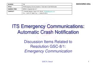 PPT - ITS Emergency Communications: Automatic Crash Notification ...