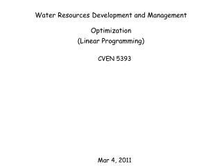 PPT - Water Resources Development and Management Optimization (Linear ...