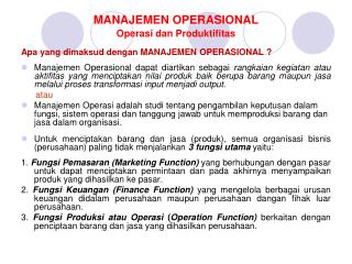 PPT - MANAJEMEN OPERASIONAL Operasi dan Produktifitas PowerPoint ...