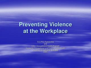 PPT - Preventing Violence at the Workplace PowerPoint Presentation ...