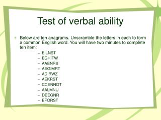 PPT - Test of verbal ability PowerPoint Presentation, free download ...