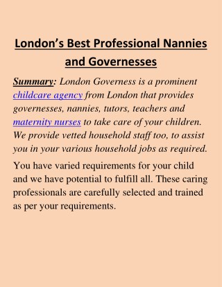 London Governess Online Presentations Channel
