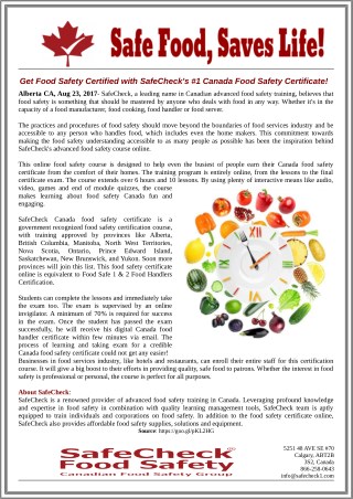 PPT - Get Food Safety Certified with SafeCheck's #1 Canada Food Safety ...