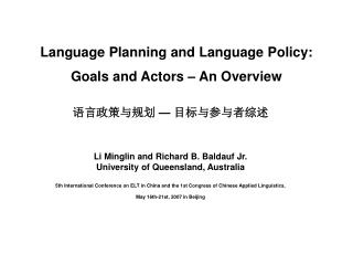 PPT - Language Planning and Language Policy: Goals and Actors – An ...