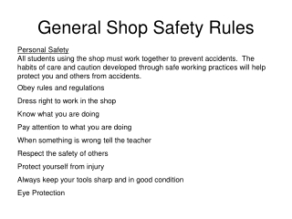 PPT - General Shop Safety Rules PowerPoint Presentation, free download ...